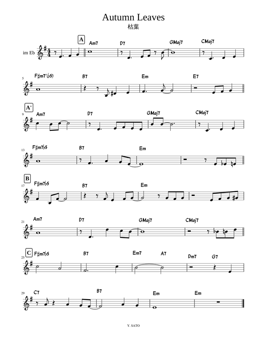 Autumn Leaves Sheet music for Saxophone tenor (Solo) | Musescore.com