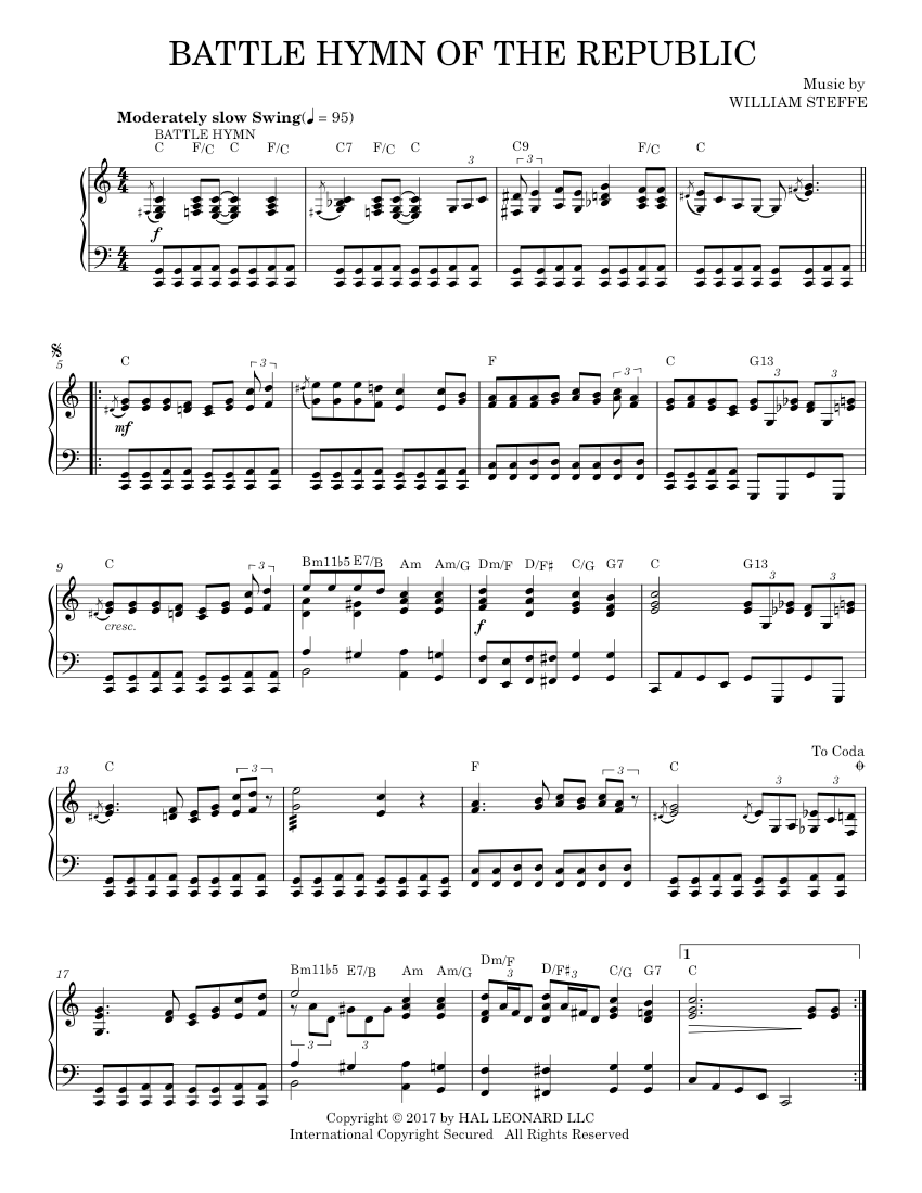 Play Official version of Battle Hymn of the Republic sheet music by ...
