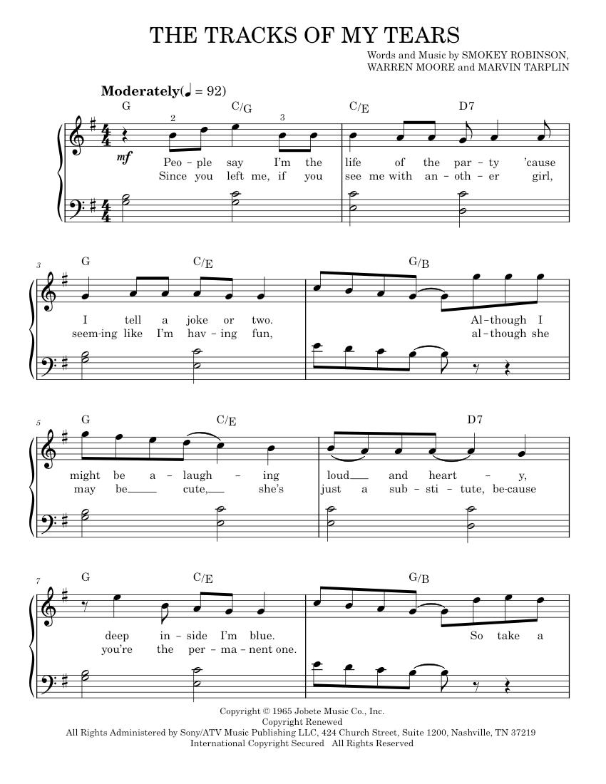 Play Official version of The Tracks Of My Tears sheet music by Linda ...