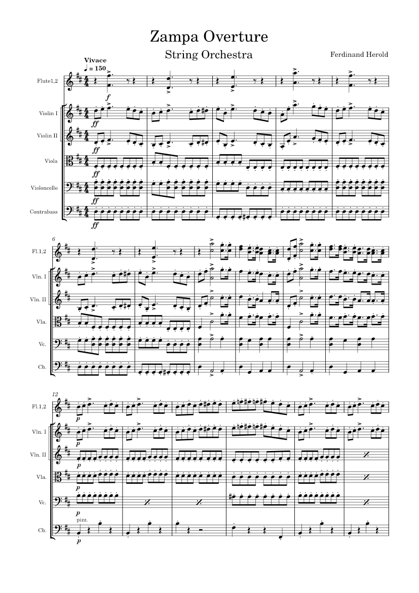 Zampa Overture – Ferdinand Hérold Sheet music for Flute, Contrabass, Violin, Viola & more ...