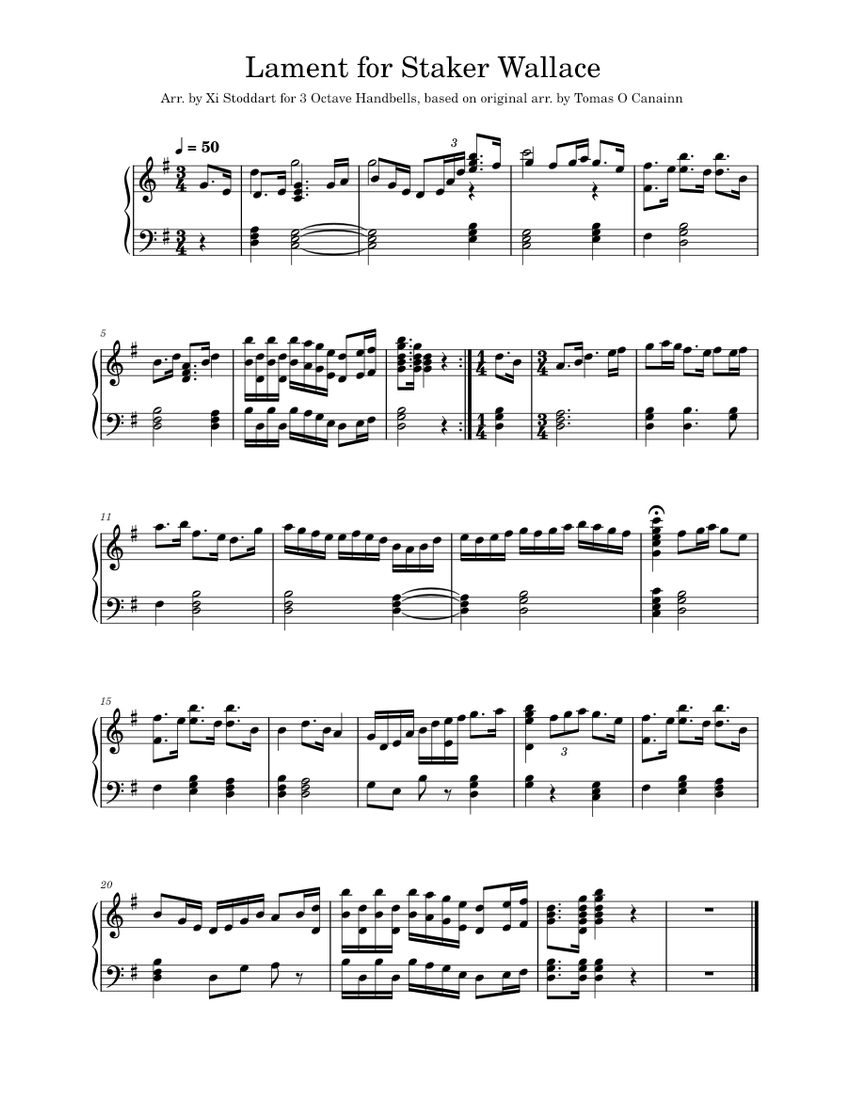 Lament For Staker Wallace arr. for 3 octave handbells Sheet music for ...
