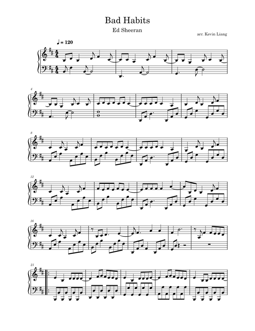 Ed Sheeran - Bad Habits Sheet music for Piano (Solo) | Musescore.com