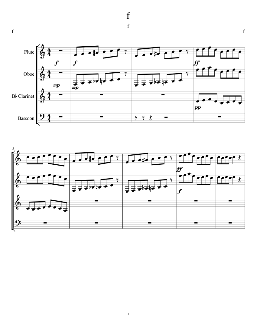 f Sheet music for Flute, Clarinet (In B Flat), Oboe, Bassoon (Woodwind ...