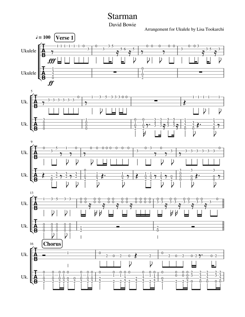 Starman - David Bowie (Ukulele Version) Sheet music for Ukulele (Mixed ...