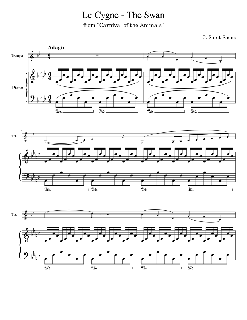 Le Cygne - The Swan - Arrangement for Trumpet and Piano (PDF SCORES) Sheet Music for Piano ...