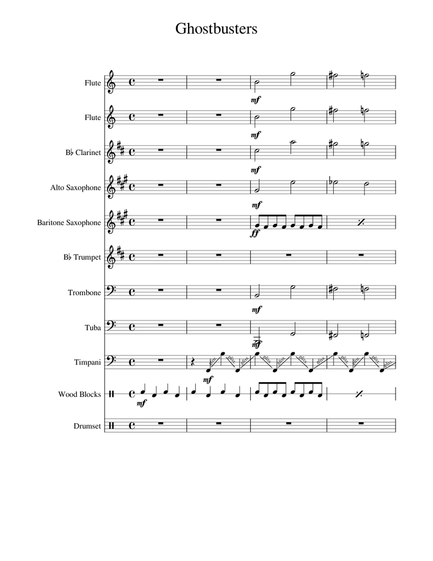 Ghostbusters for Band Sheet music for Trombone, Tuba, Flute, Clarinet ...