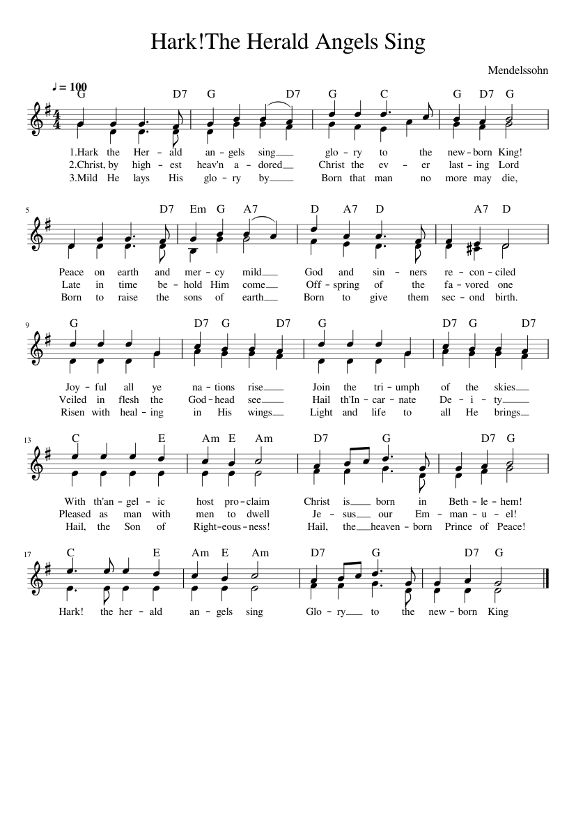 Hark The Herald Angels Sing Chords