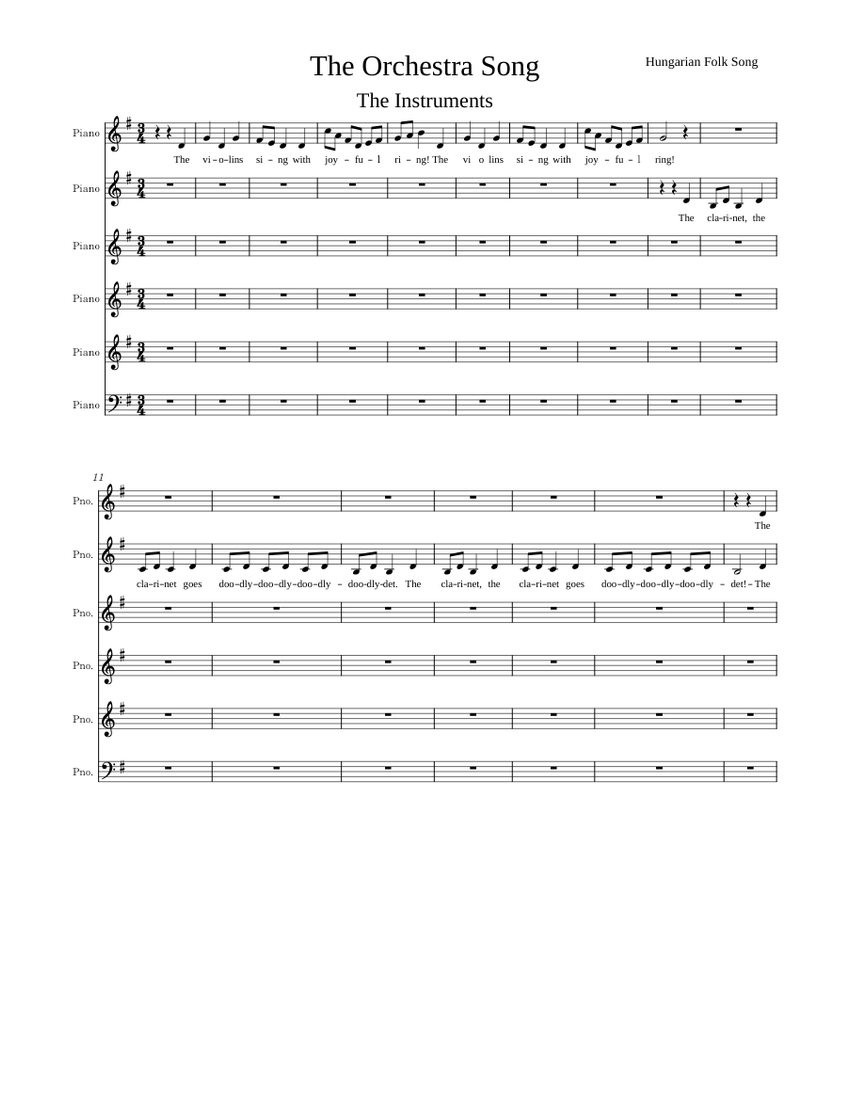 The Orchestra Song – Misc Traditional The Orchestra Song - 5 Part Piano ...