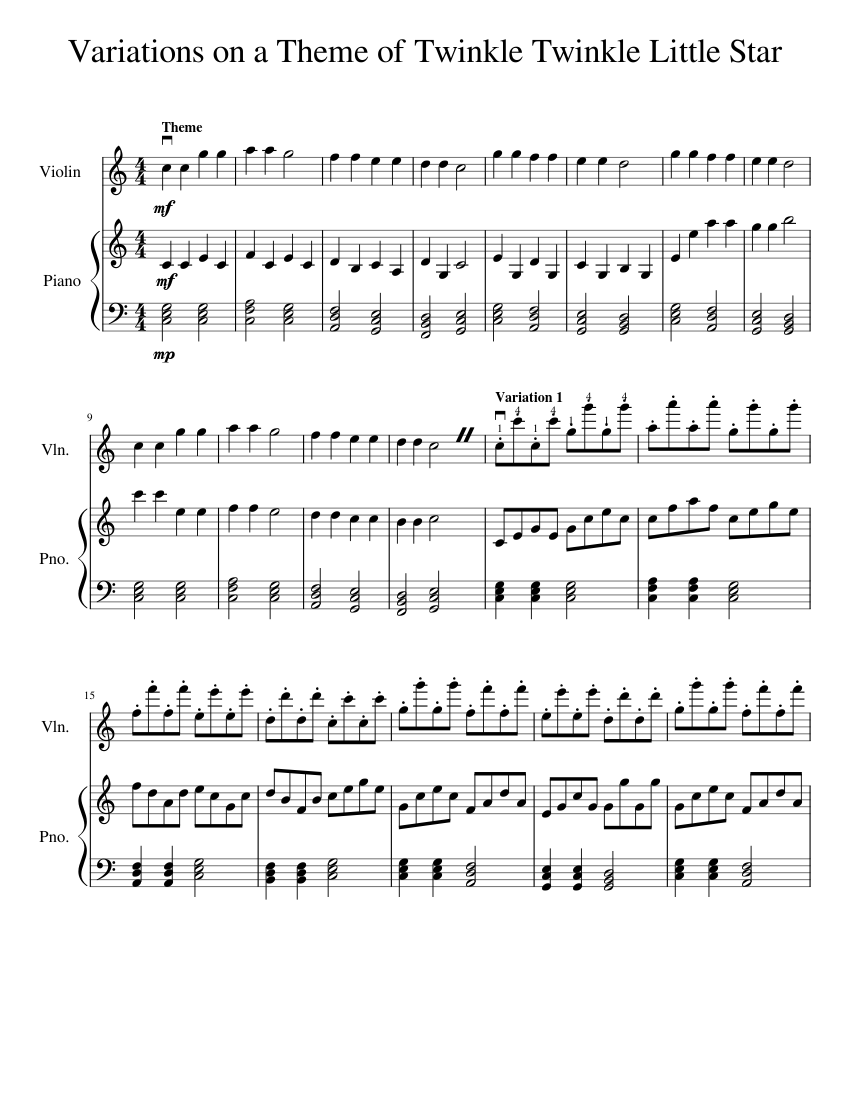 Variations on a Theme of Twinkle Twinkle Little Star Sheet music for ...