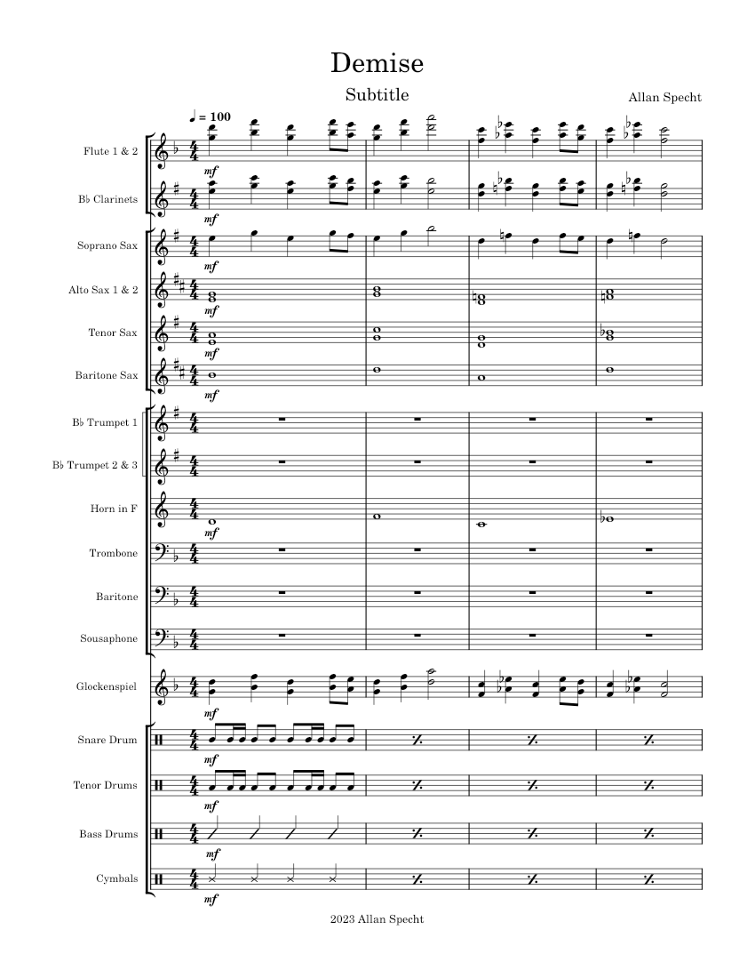 Demise Sheet music for Trombone, Tuba, Flute, Saxophone alto & more ...