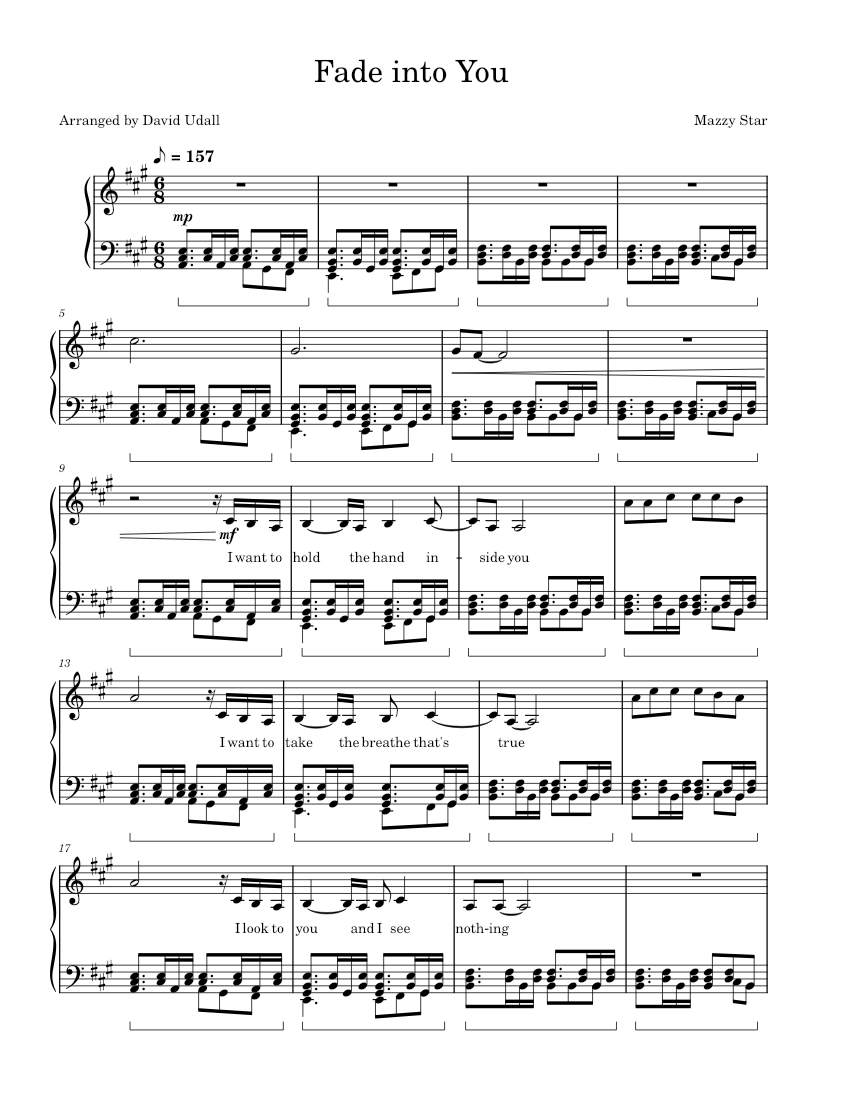 Fade Into You – Mazzy Star Sheet Music for Piano (Solo) | MuseScore.com