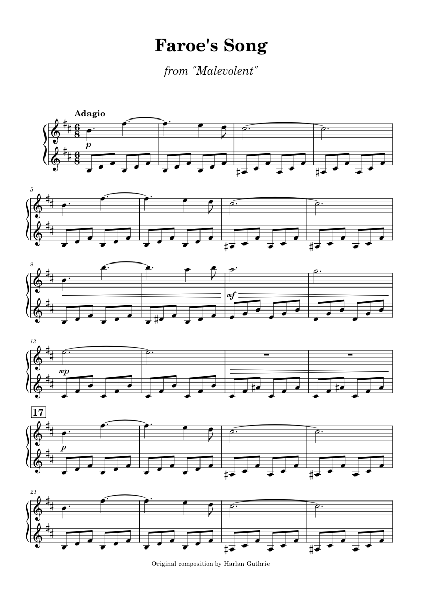 Faroe's Song - Harlan Guthrie (from "Malevolent") Sheet music for Piano ...