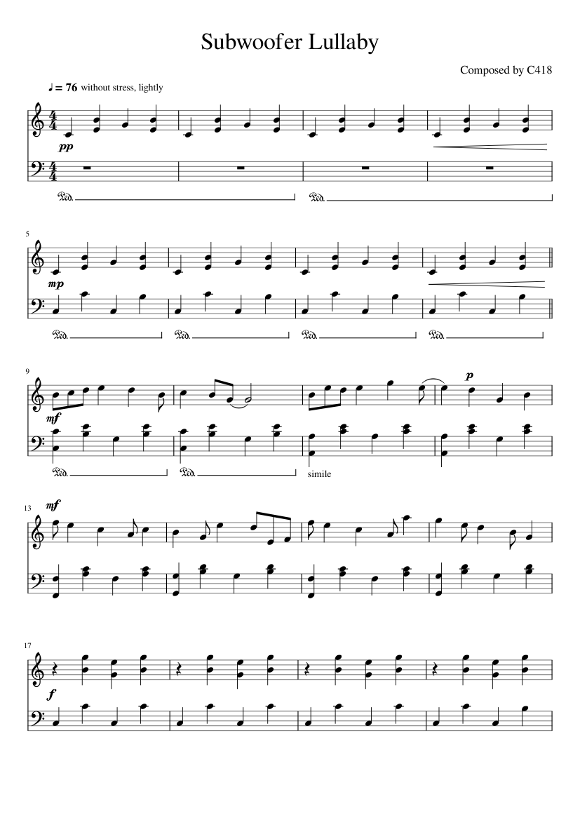 Subwoofer Lullaby Sheet Music for Piano (Solo) easy | MuseScore.com