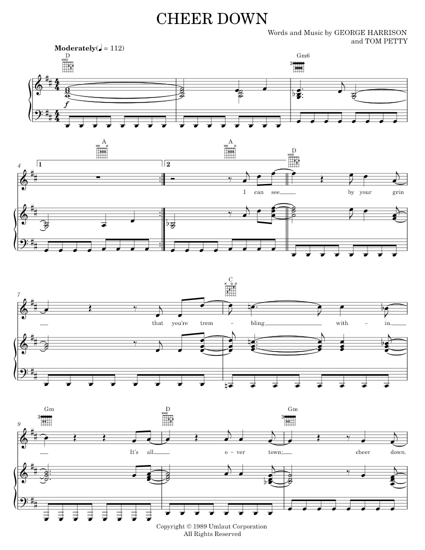 Play Official version of Cheer down sheet music by George Harrison for ...