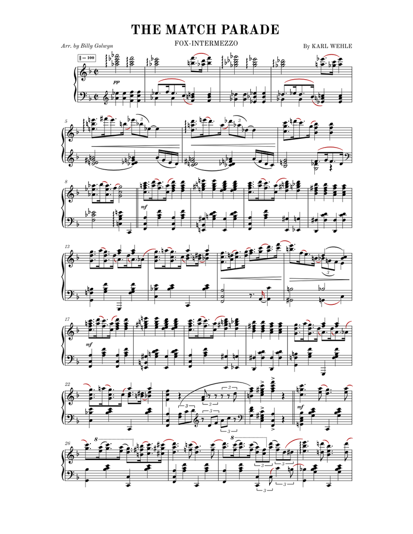 The Match Parade – Karl Wehle (Arr. by Billy Golwyn) (1930/32) Sheet ...