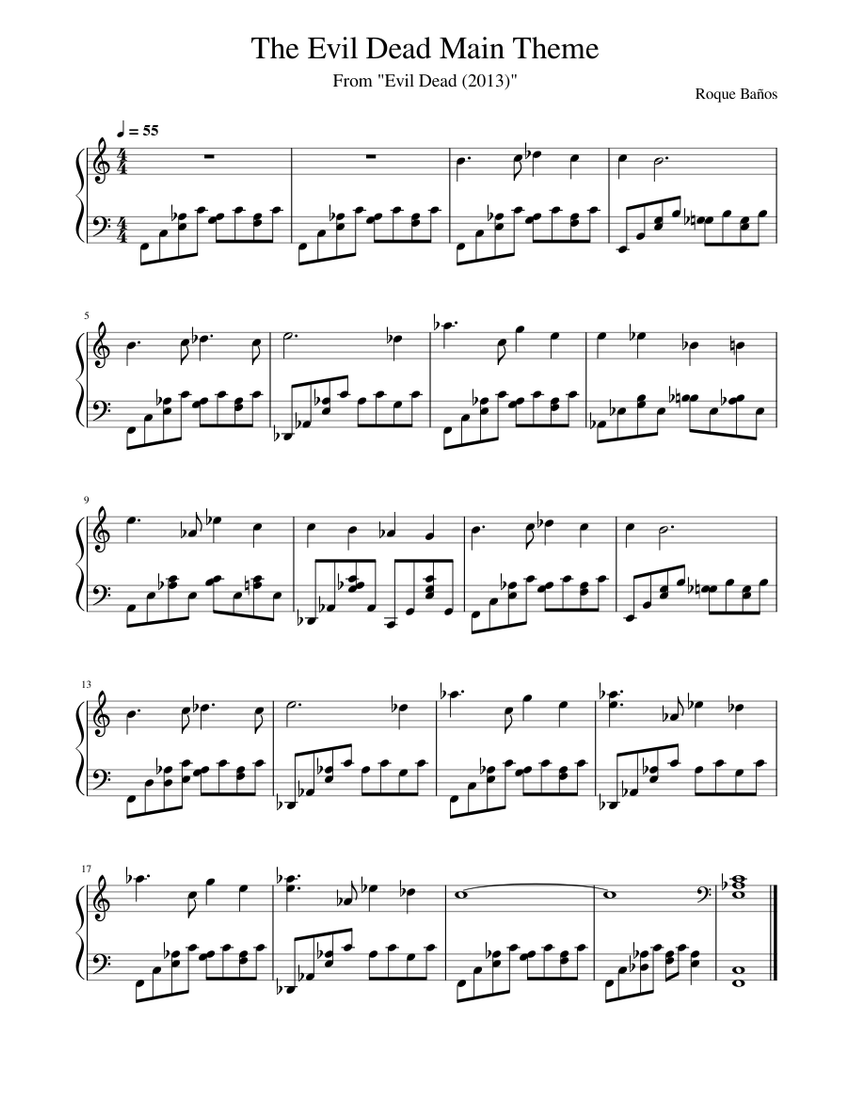 The Evil Dead Main Theme – Roque Baños Sheet music for Piano (Solo ...
