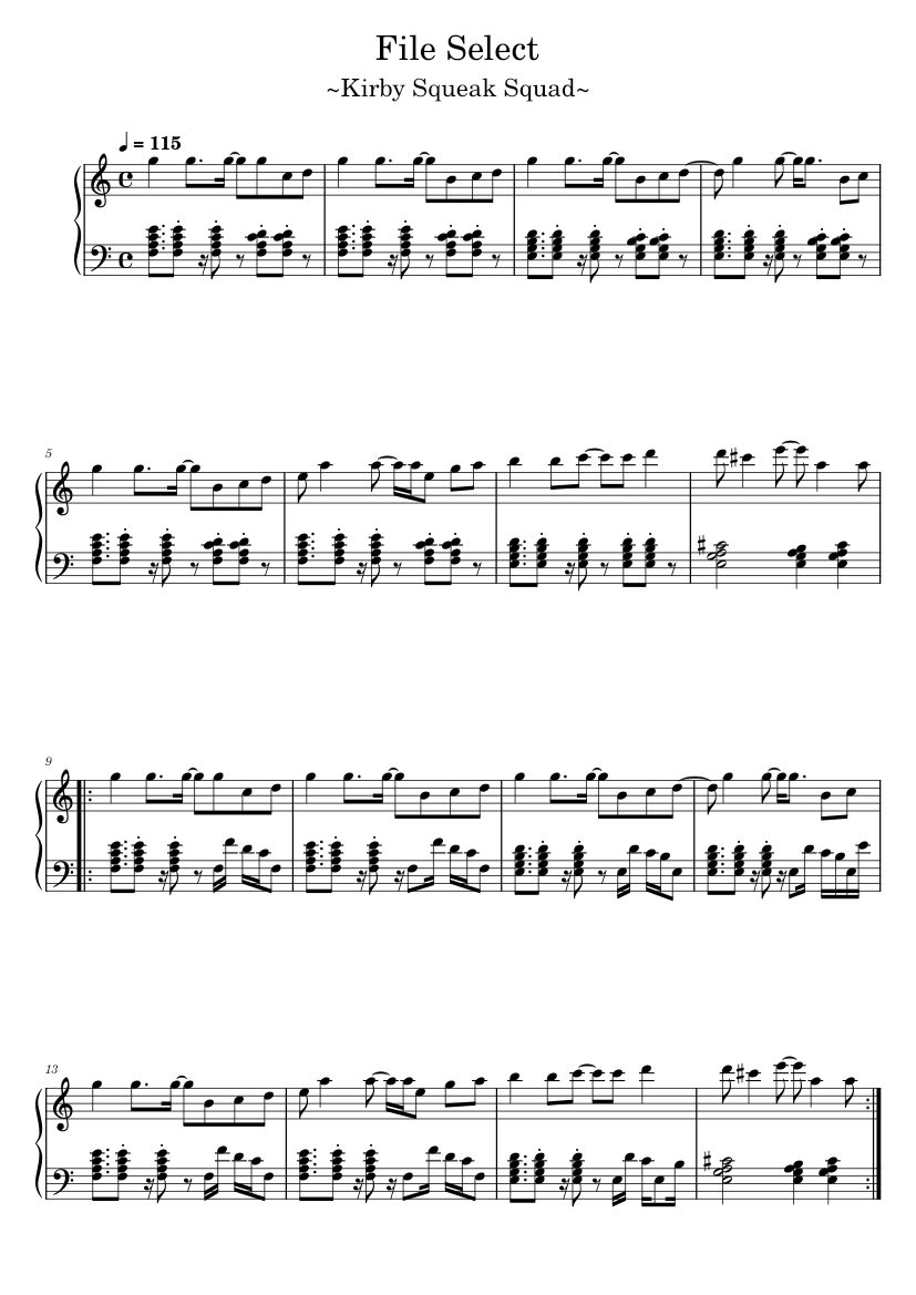 File Select - Kirby Squeak Squad Sheet music for Piano (Solo ...