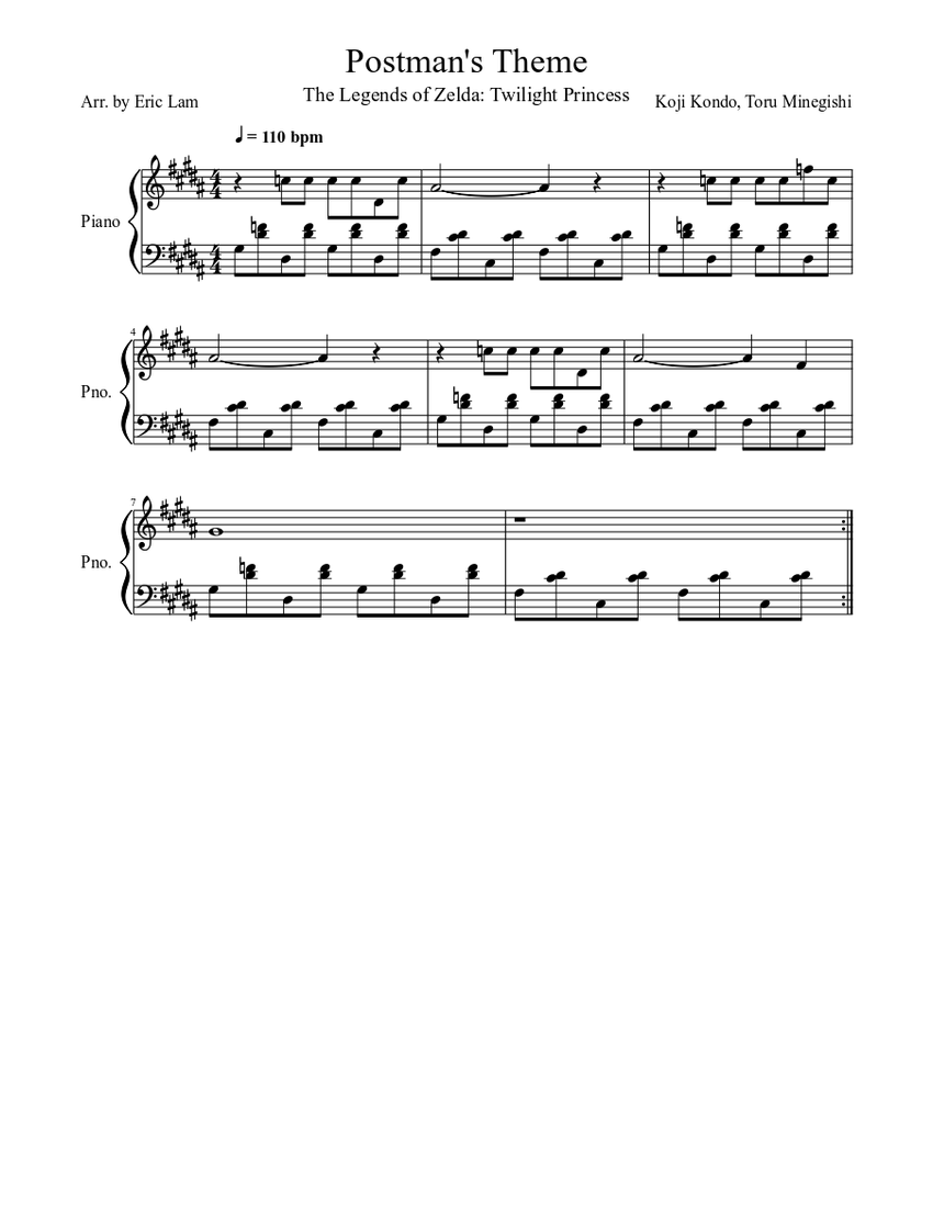 Twilight Princess Postman's Theme Sheet music for Piano (Solo ...