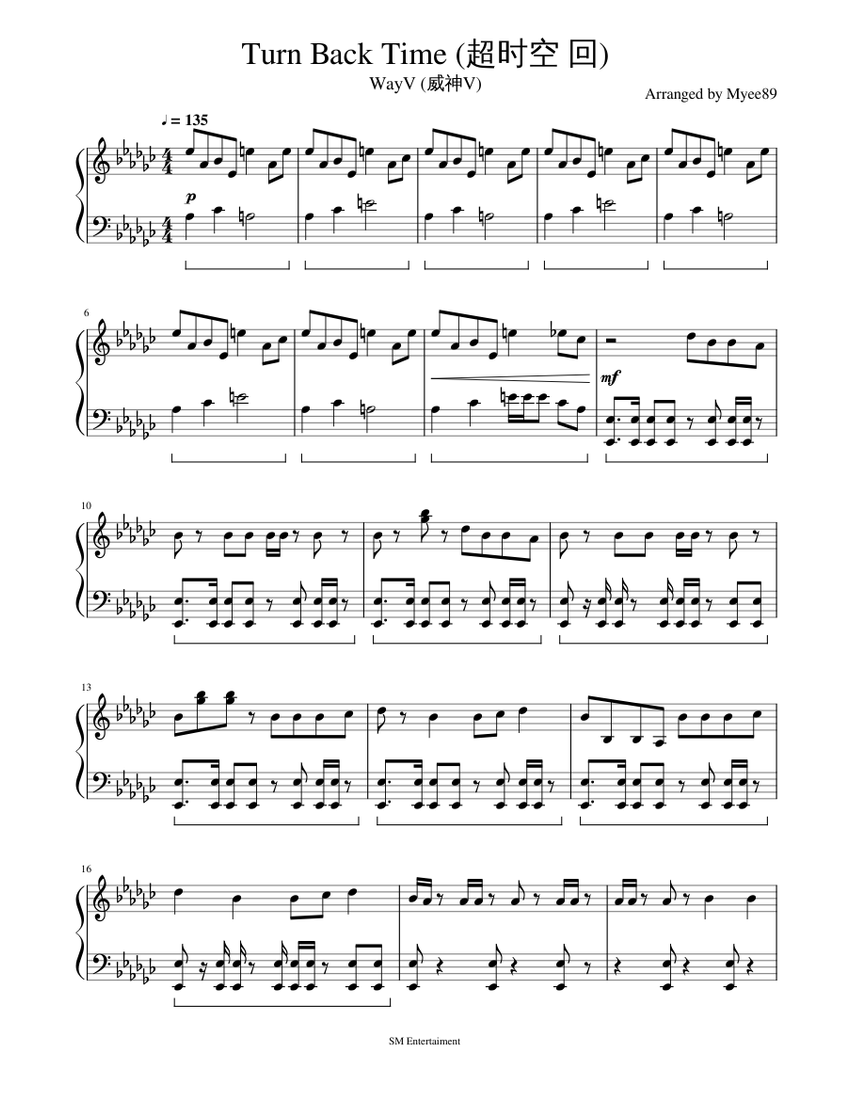 WayV (威神V) - Turn Back Time (超时空 回) Sheet music for Piano (Solo ...