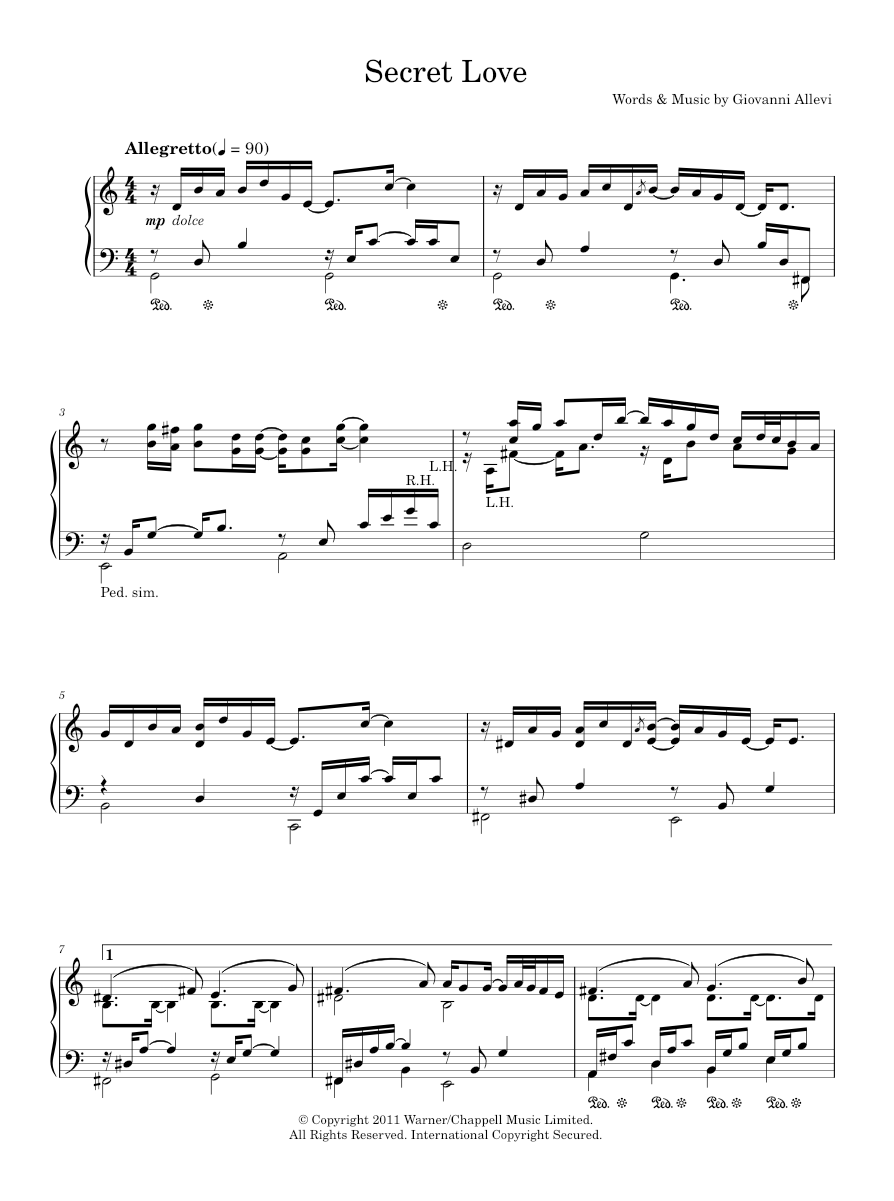 Play Official version of Secret Love Sheet Music by Giovanni Allevi for ...