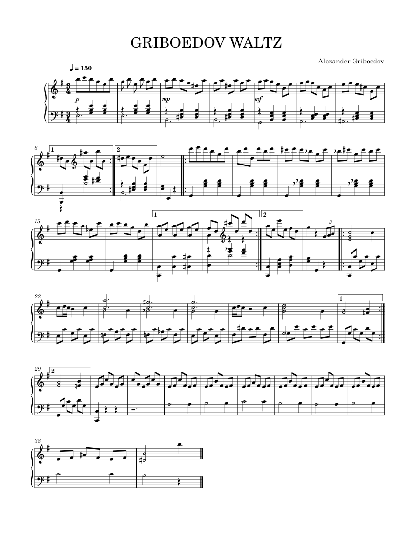 GRIBOEDOV'S WALTZ - piano tutorial