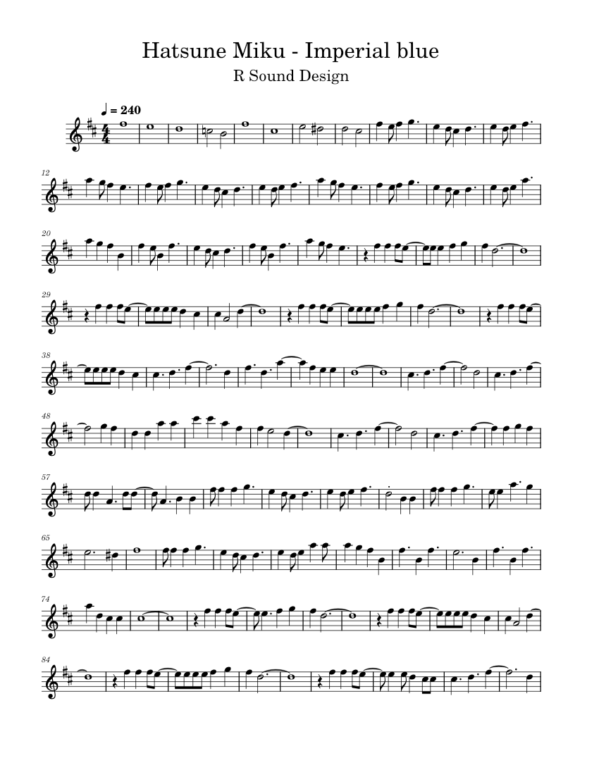 Hatsune Miku - Imperial Blue Sheet music for Flute (Solo) | Musescore.com