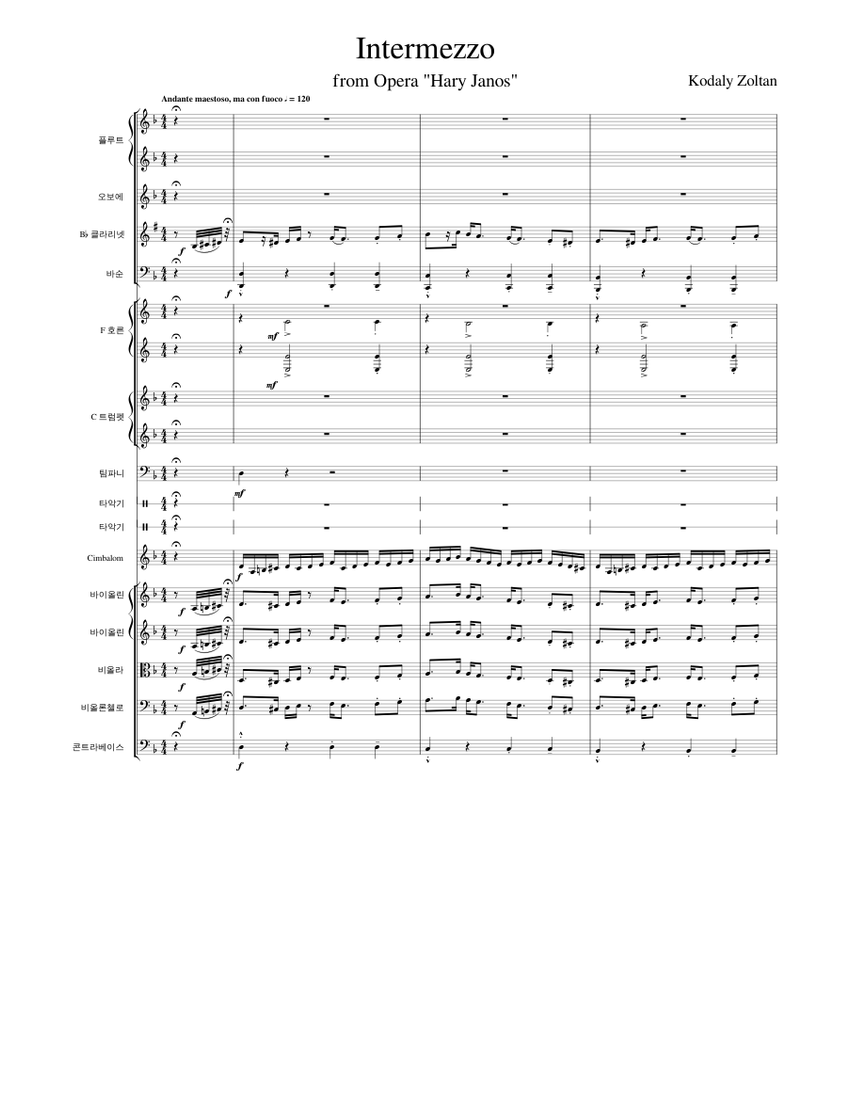 Intermezzo from Hary Janos - Kodaly Sheet music for Flute, Oboe, Clarinet in b-flat, Bassoon ...