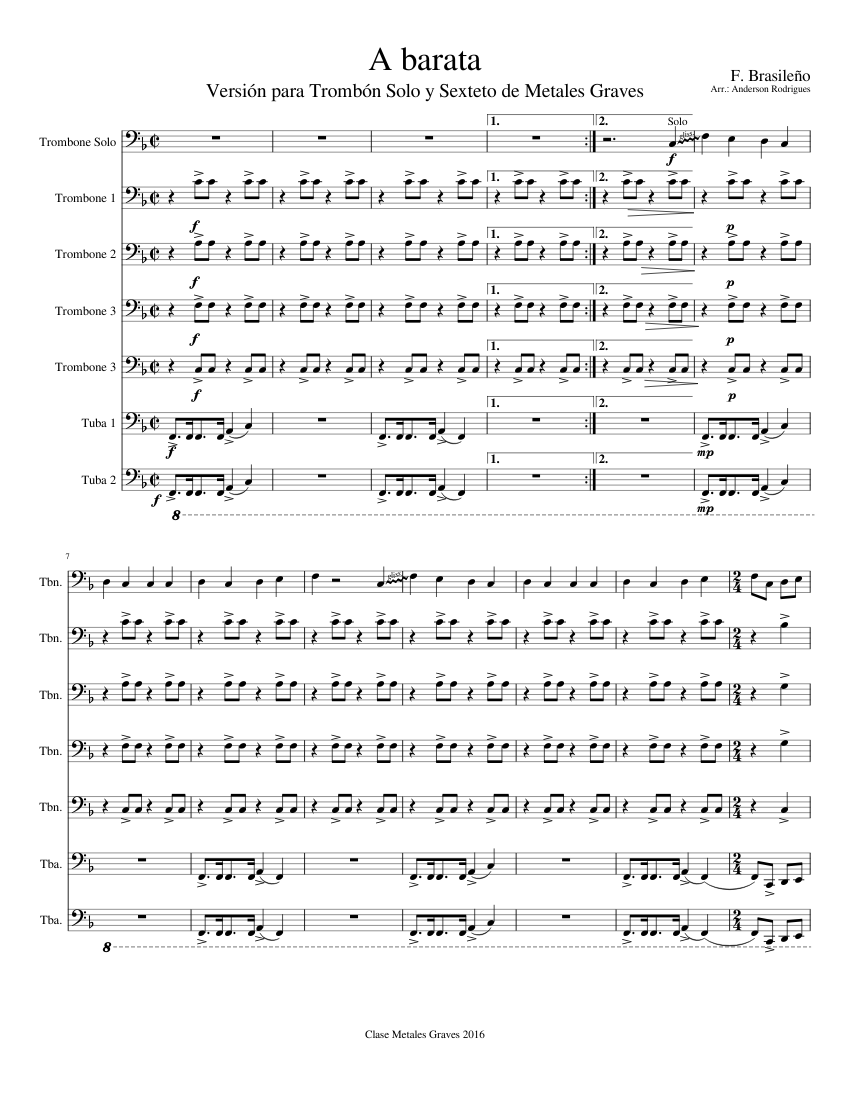 A barata: Brazilian Folk Song Sheet music for Trombone, Tuba (Brass ...