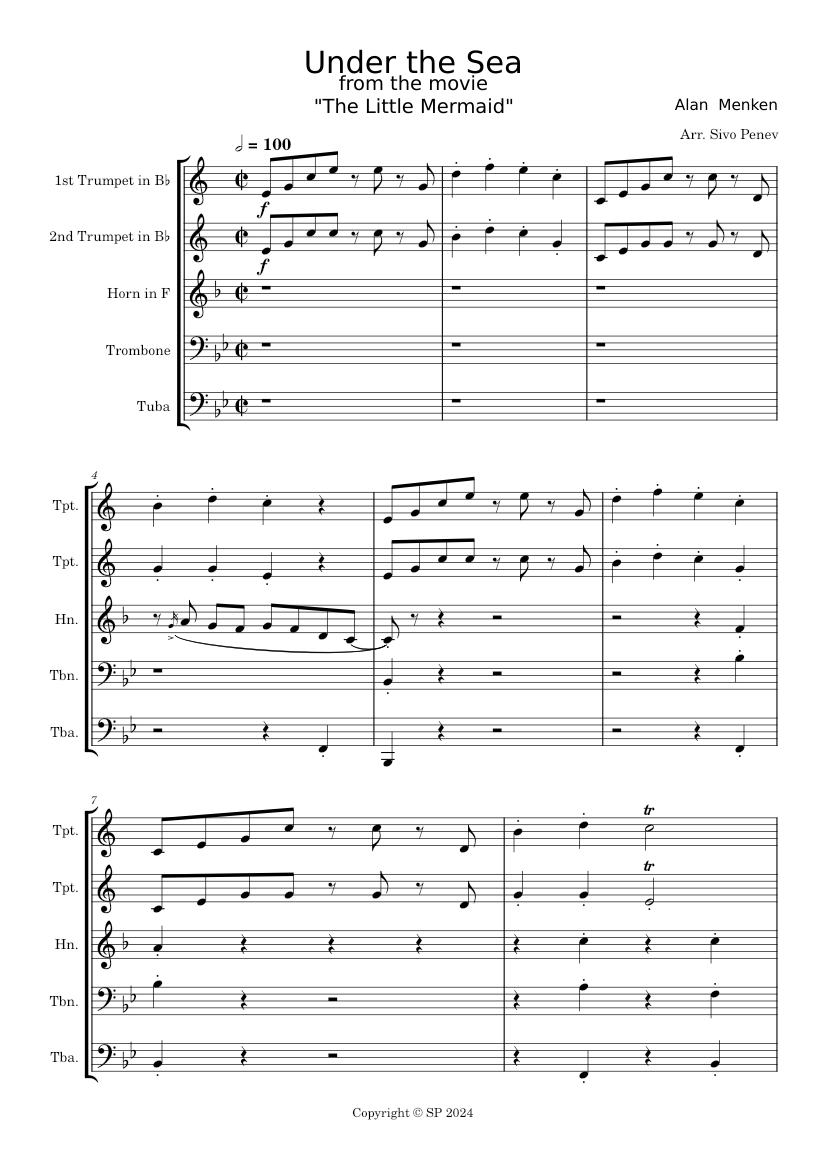 "Under the Sea" for Brass Quintet (from "The Little Mermaid") PDF ...
