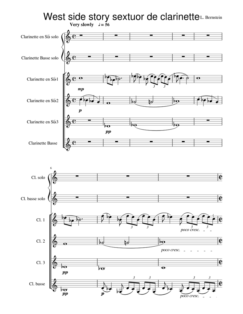 West side story - Tonight Sheet music for Clarinet in b-flat, Clarinet ...