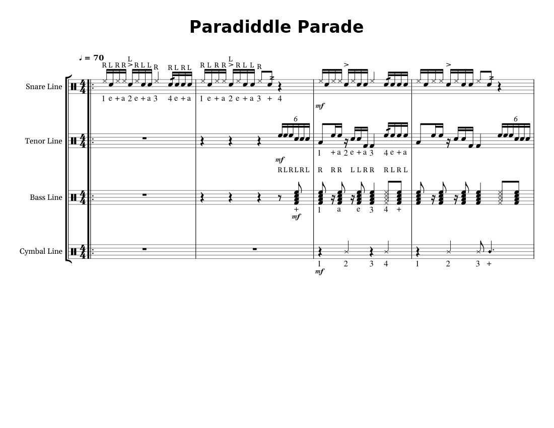 Paradiddle Parade Sheet Music for Snare drum, Crash, Tenor drum, Bass ...