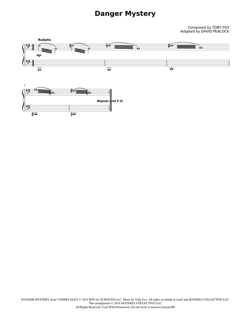 Danger Mystery (UNDERTALE Complete Piano Sheet Music) Sheet music for ...
