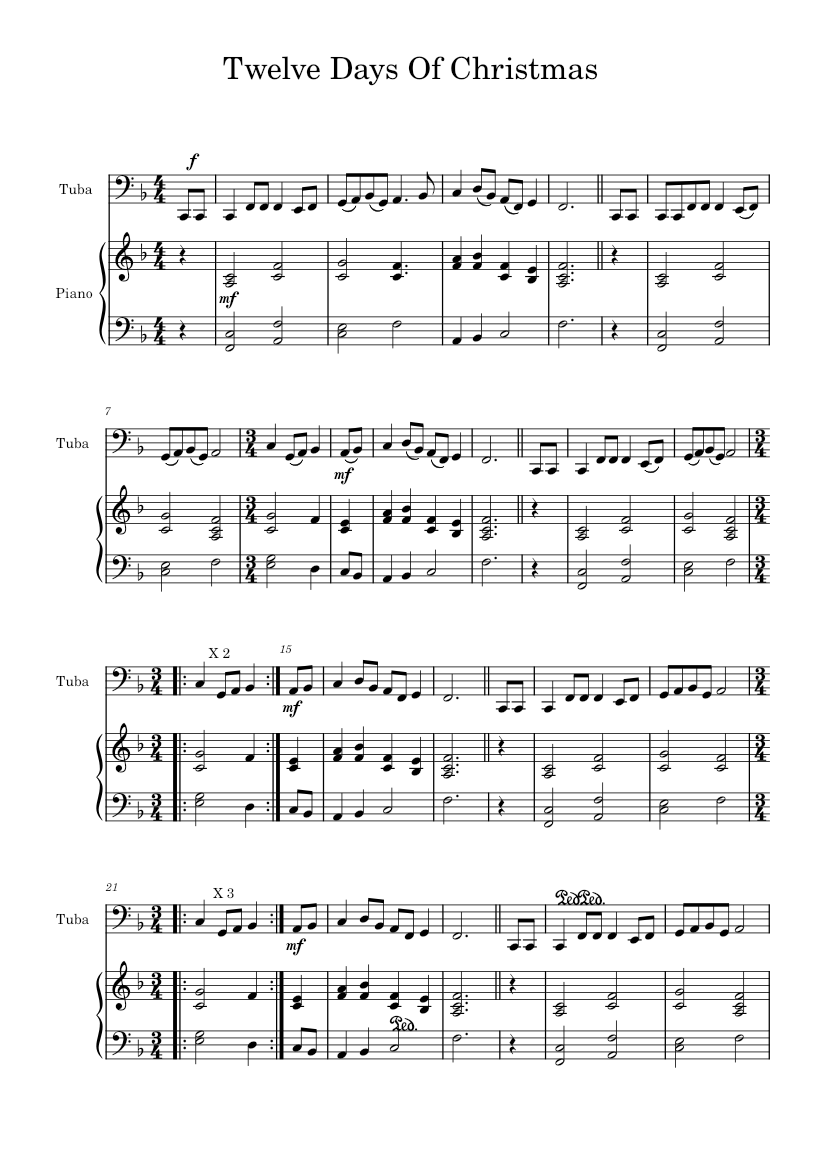 The Twelve Days of Christmas Sheet music for Piano, Tuba (Solo ...