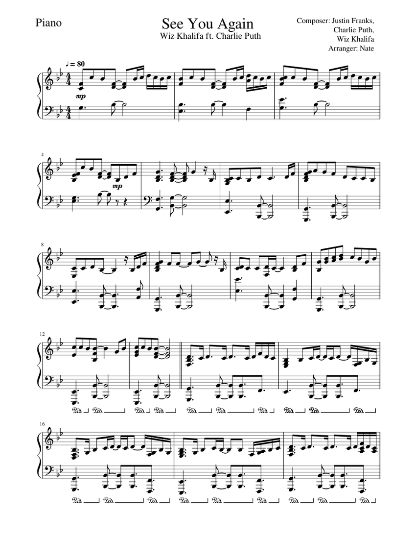 See_You_Again easy version Sheet music for Piano (Solo) | Musescore.com