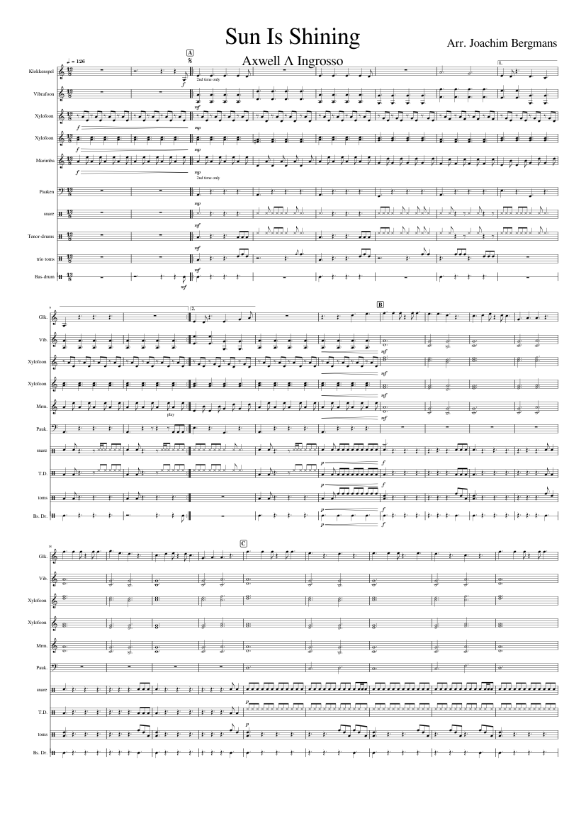 Sun is shining – Axwell Λ Ingrosso Sheet music for Timpani, Vibraphone ...