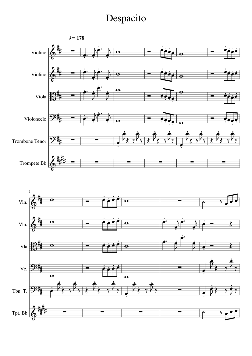 Despacito Sheet music for Trombone tenor, Trumpet in b-flat, Violin ...