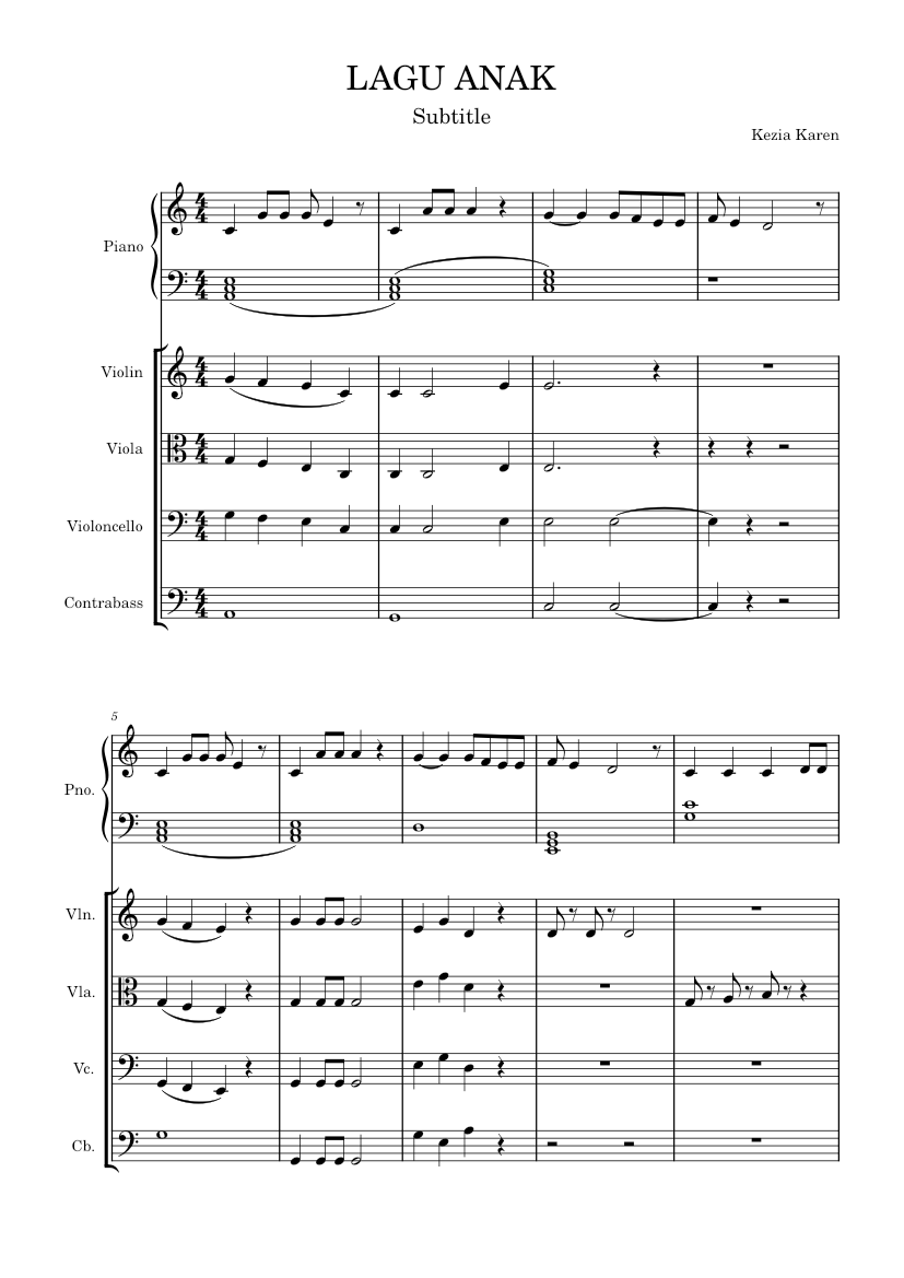 Bintang kecil – Lagu Anak LAGU ANAK Sheet Music for Piano, Violin ...