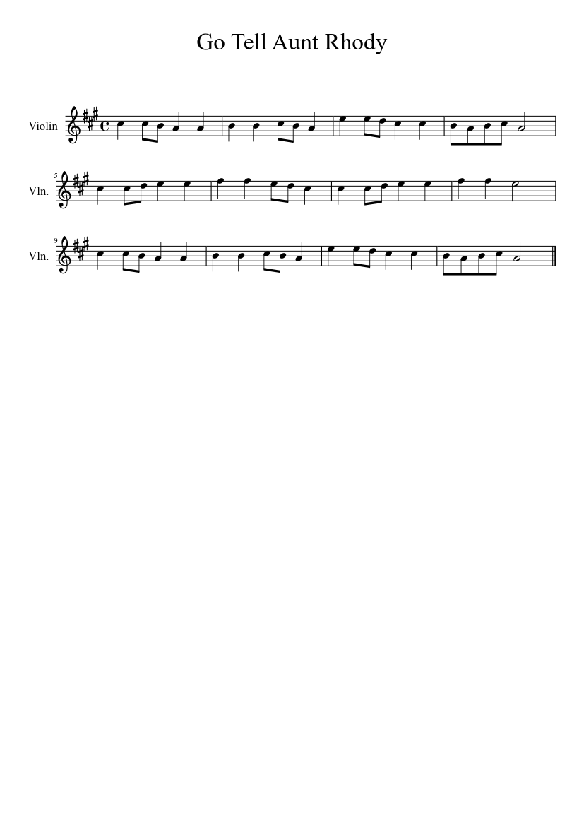 Go Tell Aunt Rhody Sheet Music for Violin (Solo) | MuseScore.com