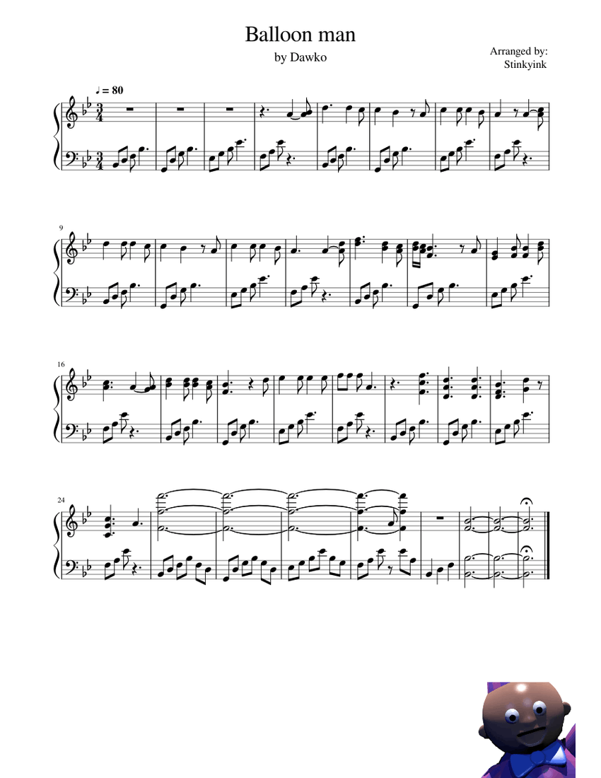 Balloon Man song by Dawko Sheet music for Piano (Solo) Easy | Musescore.com