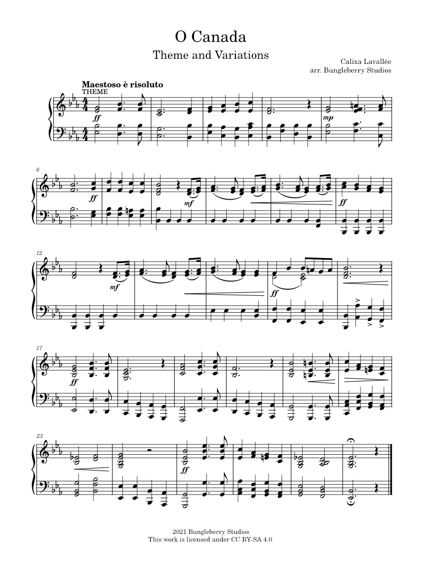 O Canada: Theme and Variations Sheet music for Piano (Solo) | Musescore.com