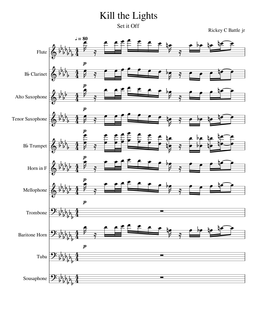Set It Off Kill the Lights Sheet music for Trombone, Tuba, Mellophone ...