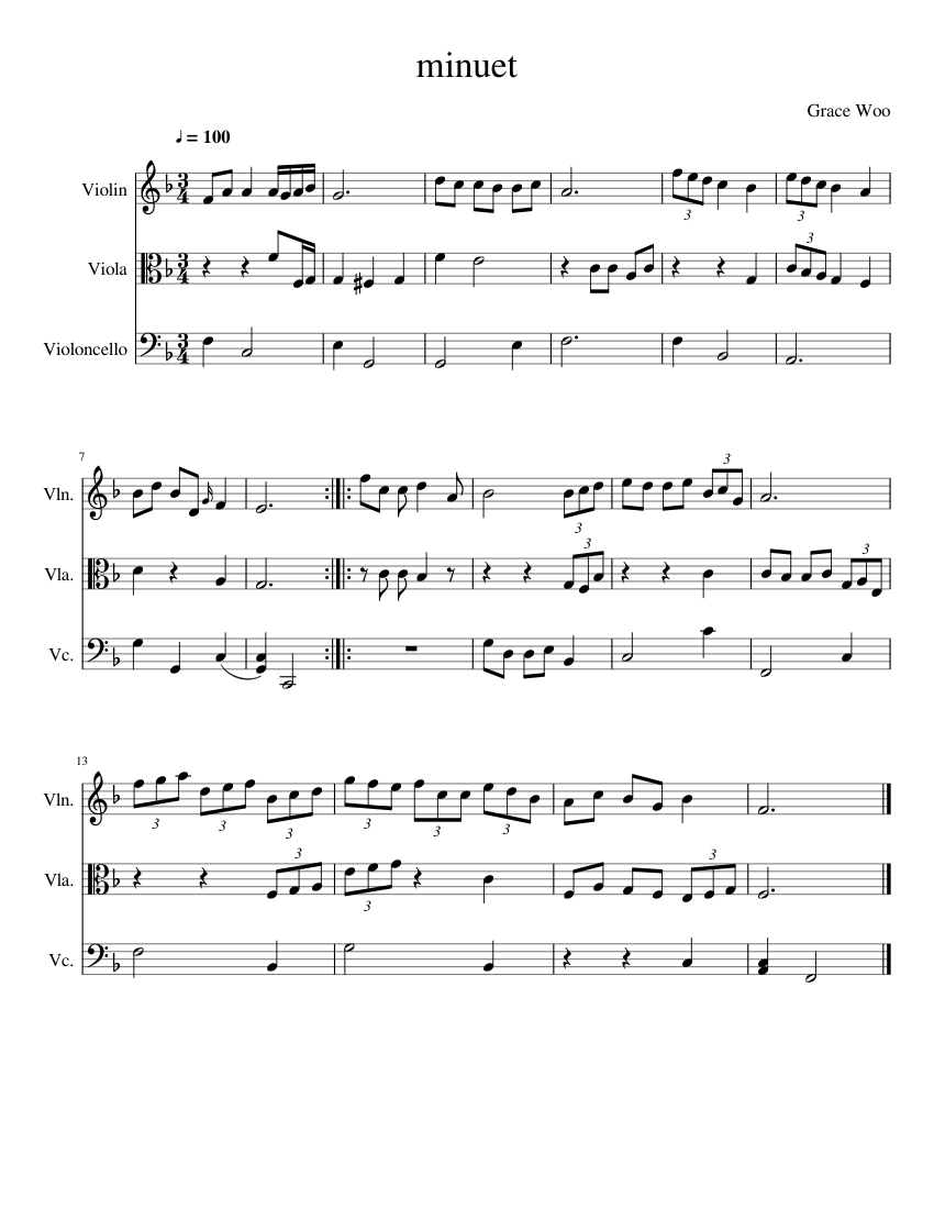 Minuet Sheet music for Violin, Viola, Cello (String Trio) | Musescore.com