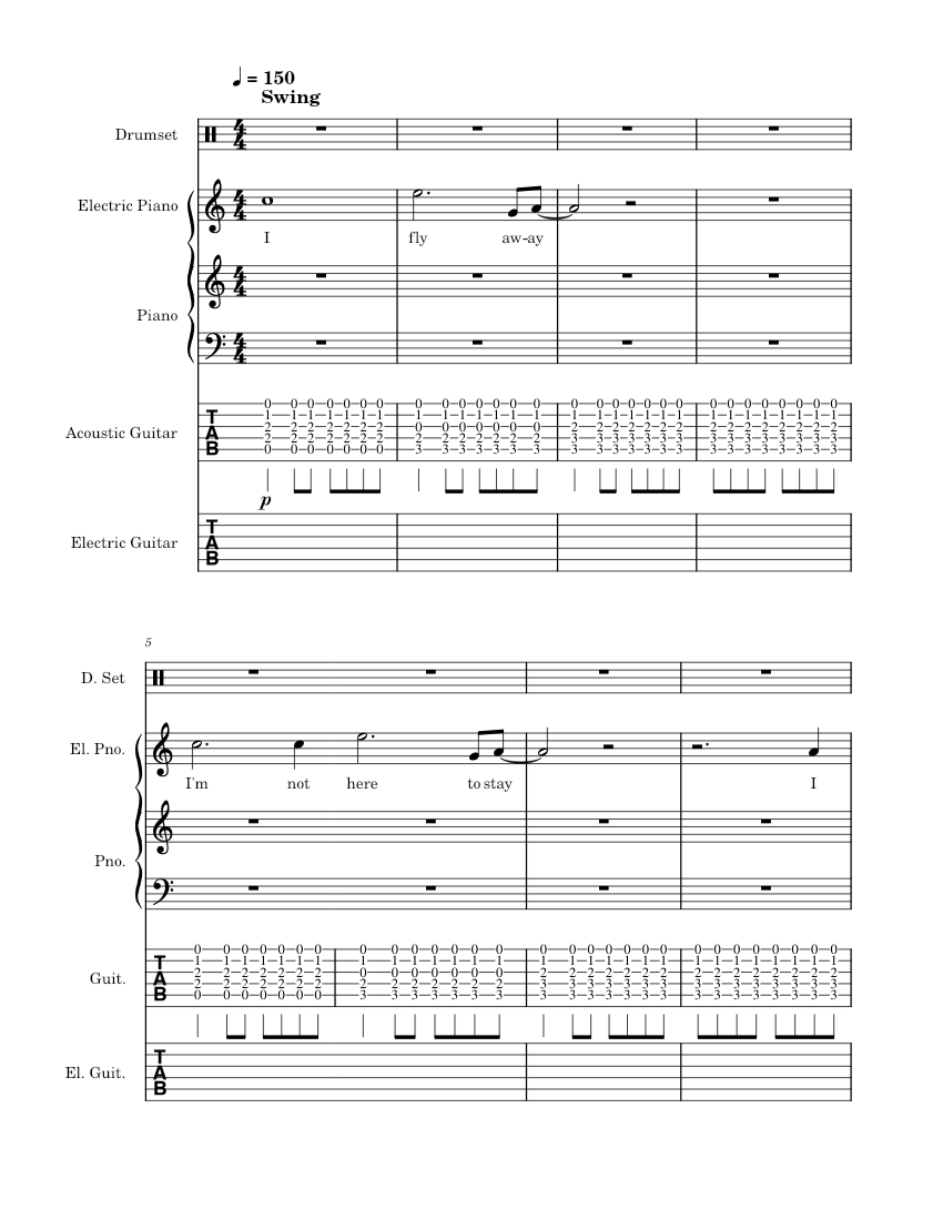 Fly Away Sheet music for Piano, Guitar, Drum group (Mixed Quintet ...