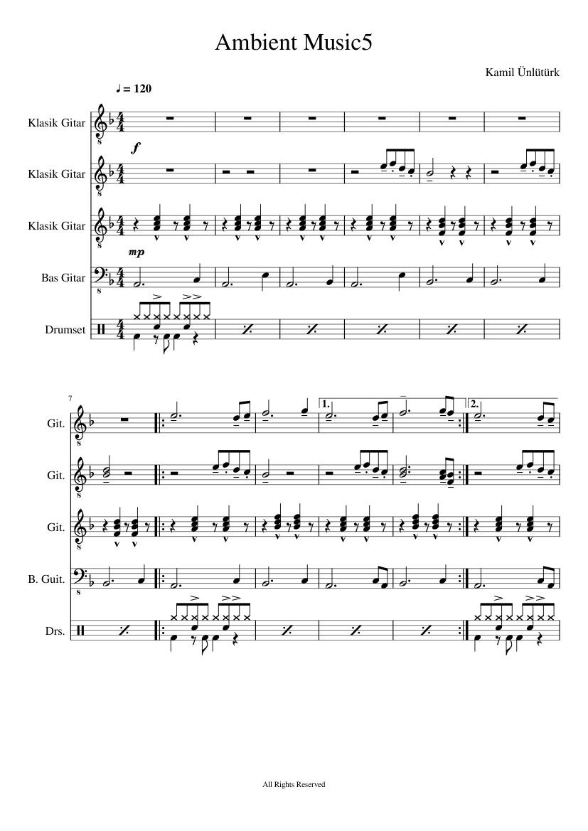 Ambient Music5 Sheet music for Guitar, Bass guitar, Drum group (Mixed ...