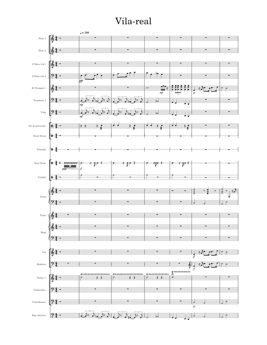 Himno del Villarreal Sheet music for Piano, Trombone, Tuba, Vocals ...