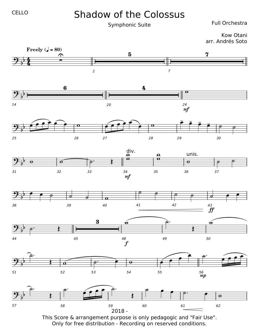 Shadow Of The Colossus - Kow Otani Sheet music for Cello (Solo ...