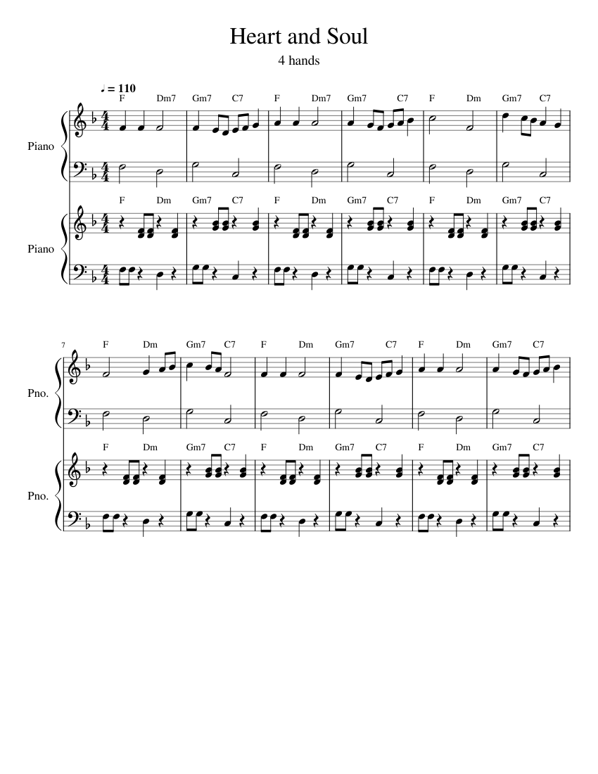 Heart and Soul 4 hands Sheet music for Piano (Piano Duo) | Musescore.com