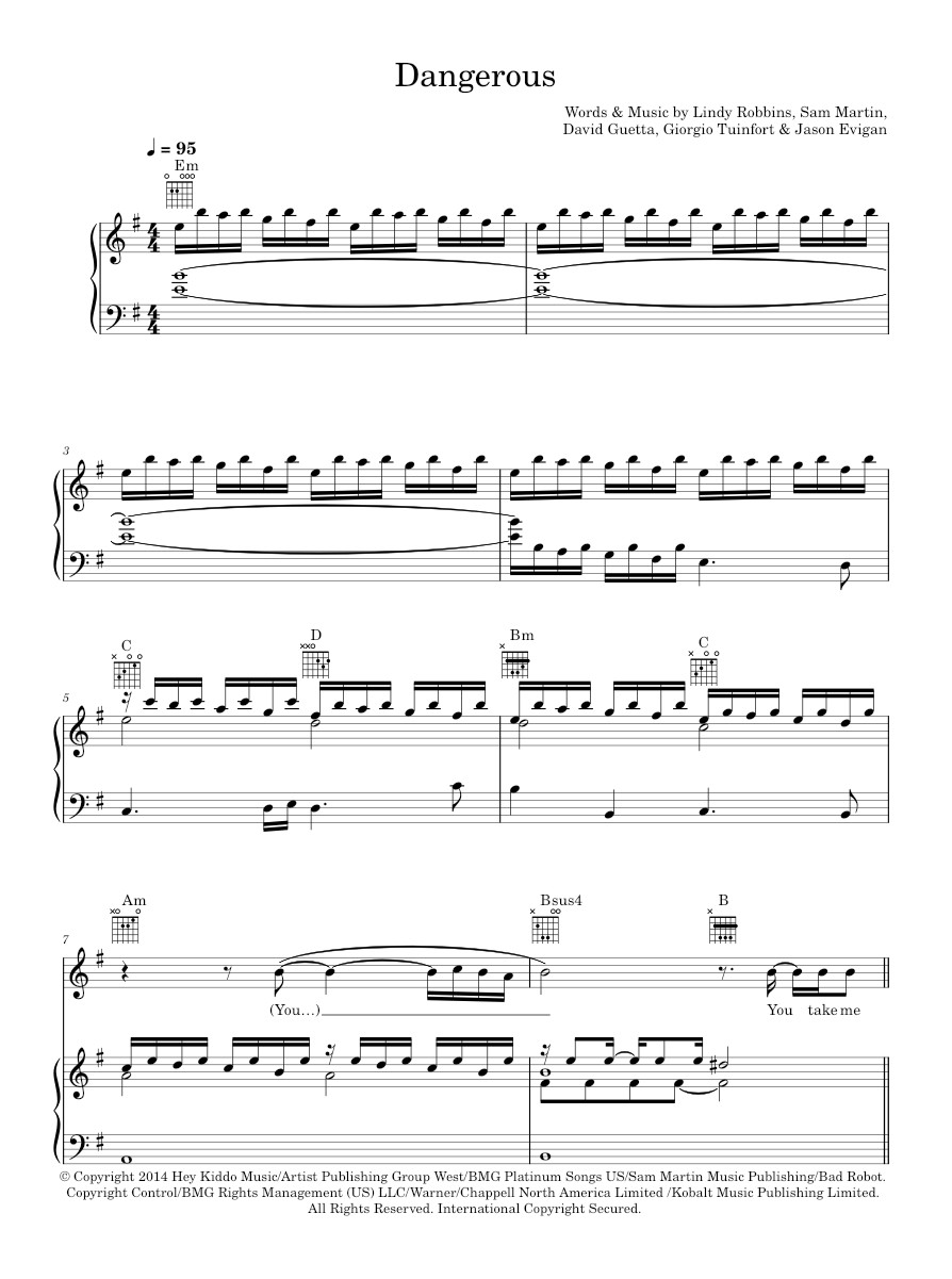 Play Official version of Dangerous sheet music by David Guetta for ...
