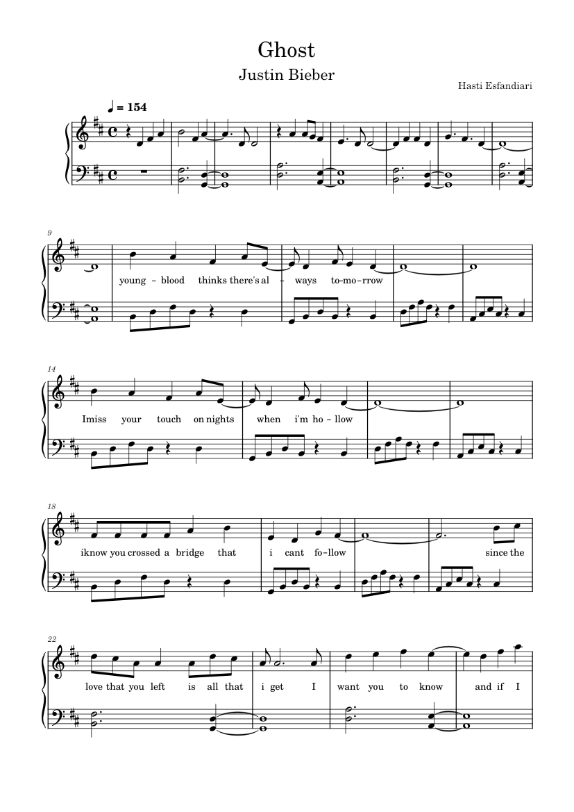 Ghost – Justin Bieber Ghost Simplified Sheet Music with Chords for ...