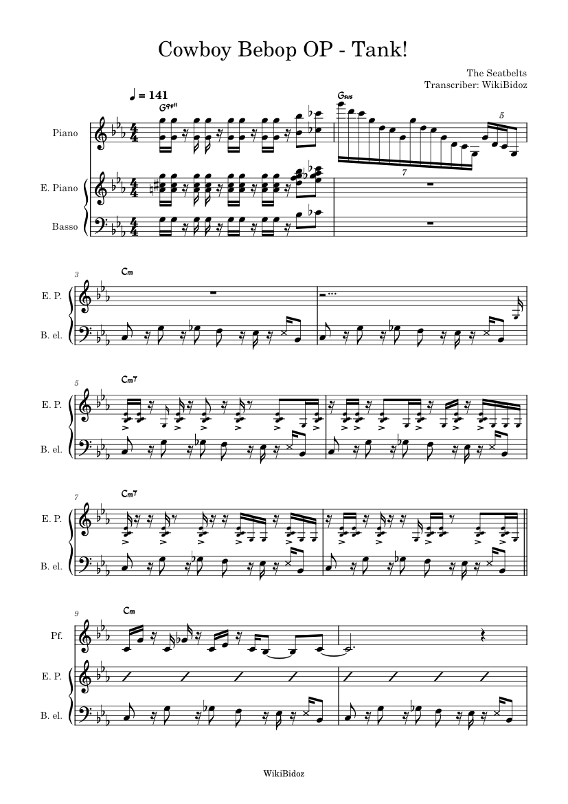 Cowboy Bebop OP - Tank! Sheet Music with Chords for Piano, Bass guitar ...